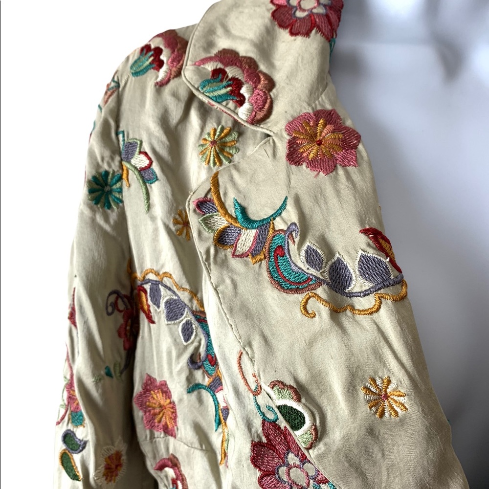 Johnny Was Biya Silk Floral Embroidered Blazer Jacket - Gem